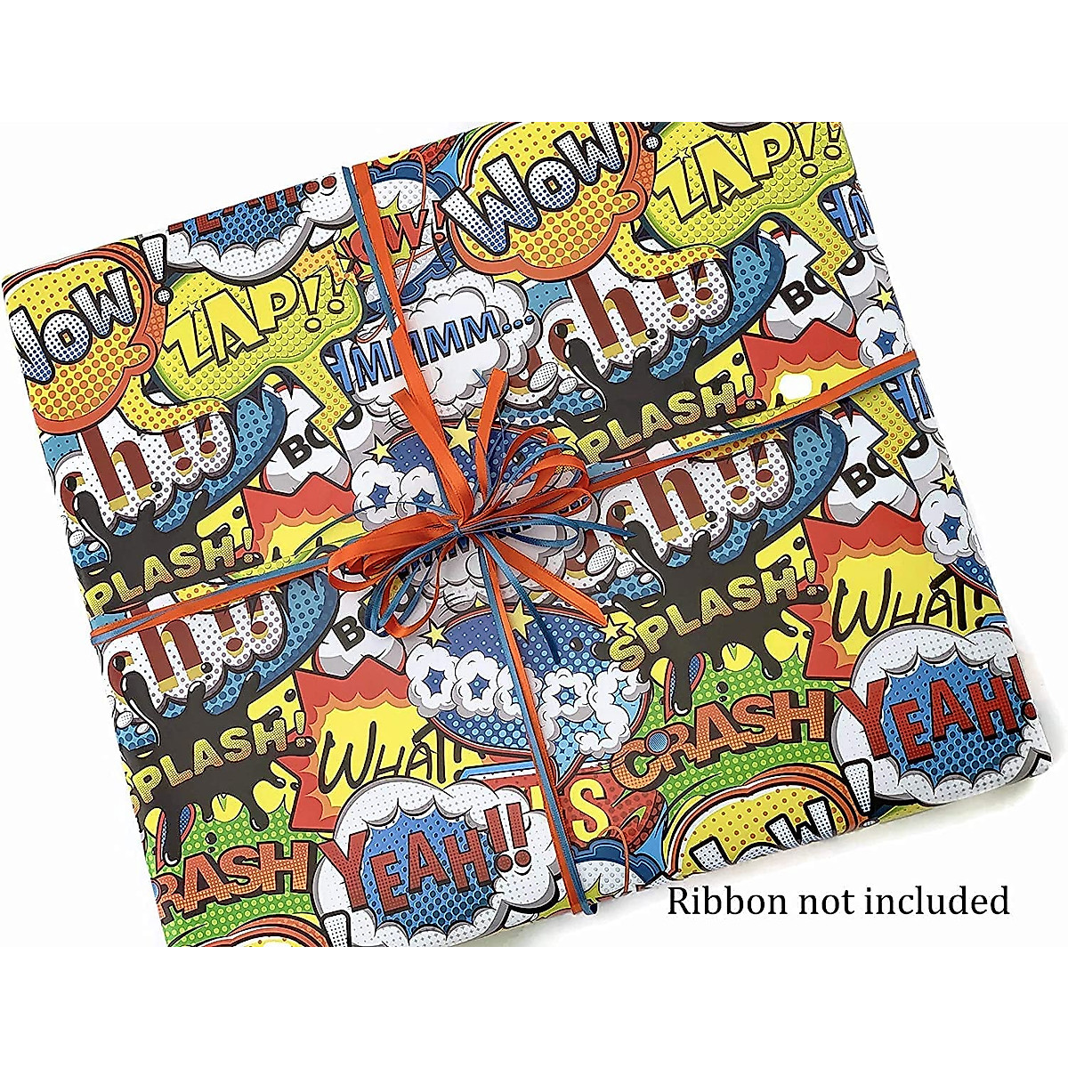 Stesha Party Comic Book Gift Wrap Superhero Wrapping Paper, Folded Flat 30x20 Inch, 3 Sheets