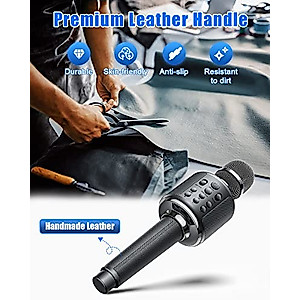 XZL Bluetooth Karaoke Microphone for Kids & Adults, Wireless Rechargeable Mic with Built-in Stereo Speaker, Echo｜Duet Mode｜Recording｜Music Playback, Premium Leather Handle, Portable Storage Case