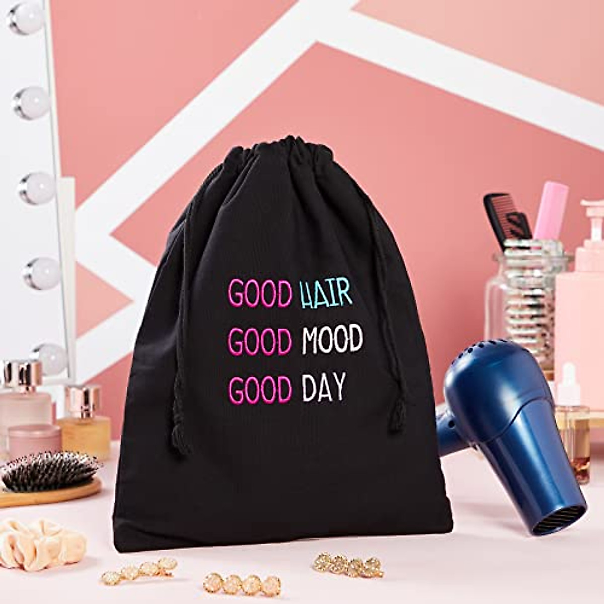 2 Pack Hair Styling Tools Organizer Bag for Hair Dryer Storage (Black, 11.8 x 14 Inches)