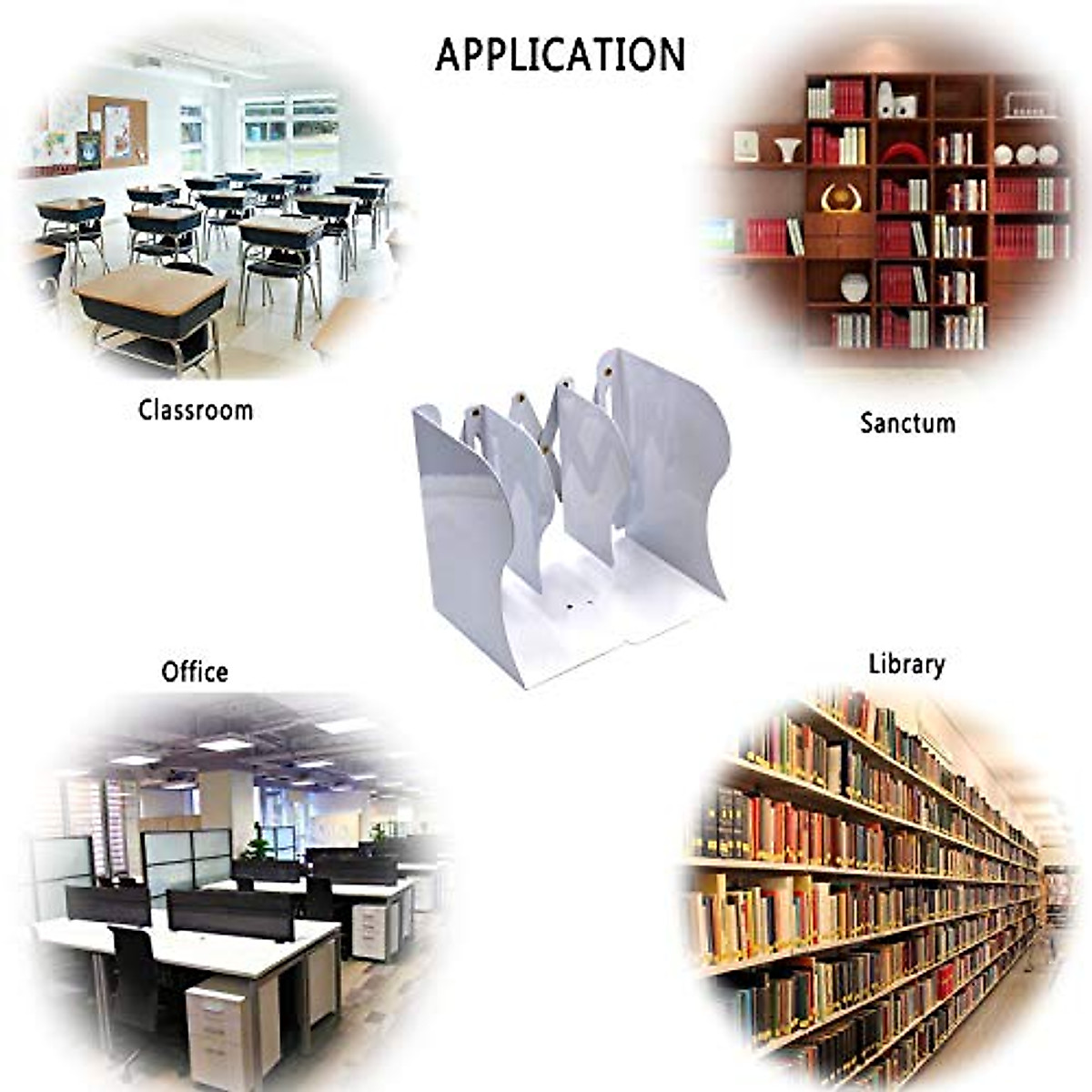 Qualsen Book Ends Adjustable, Expandable Metal Magazine File Binder Book Organizer Holders for Desk, Shelf, Office, Stationery, Book Racks Stands Non-Skid Bookend (Medium, White)