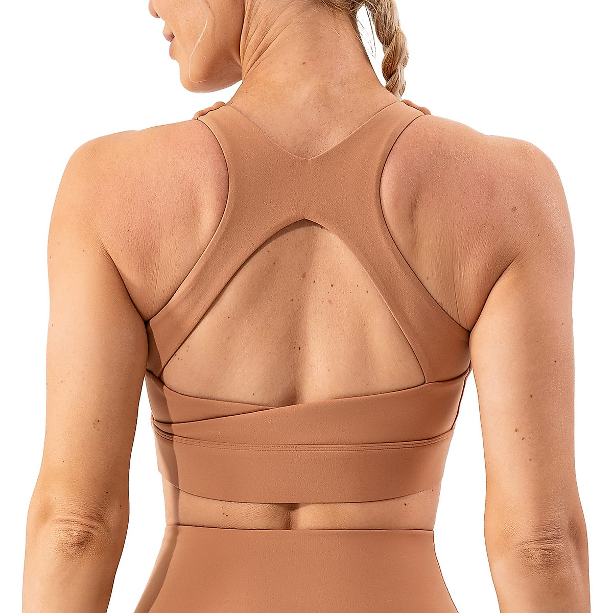 Lavento Women's Supportive Soft Sports Bra Open Racerback - Workout Yoga Training Bras Top (Pale Copper, 4)