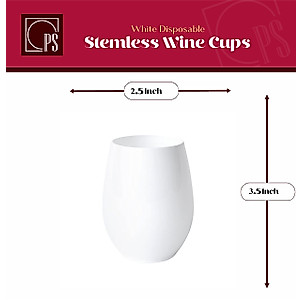 Posh Setting Plastic Stemless Wine Glasses - Disposable 12 Oz White Plastic Wine Glasses 6-Pack - Shatterproof Outdoor Wine Cups - Elegant BPA-Free Plastic Cocktail Wine Tumblers