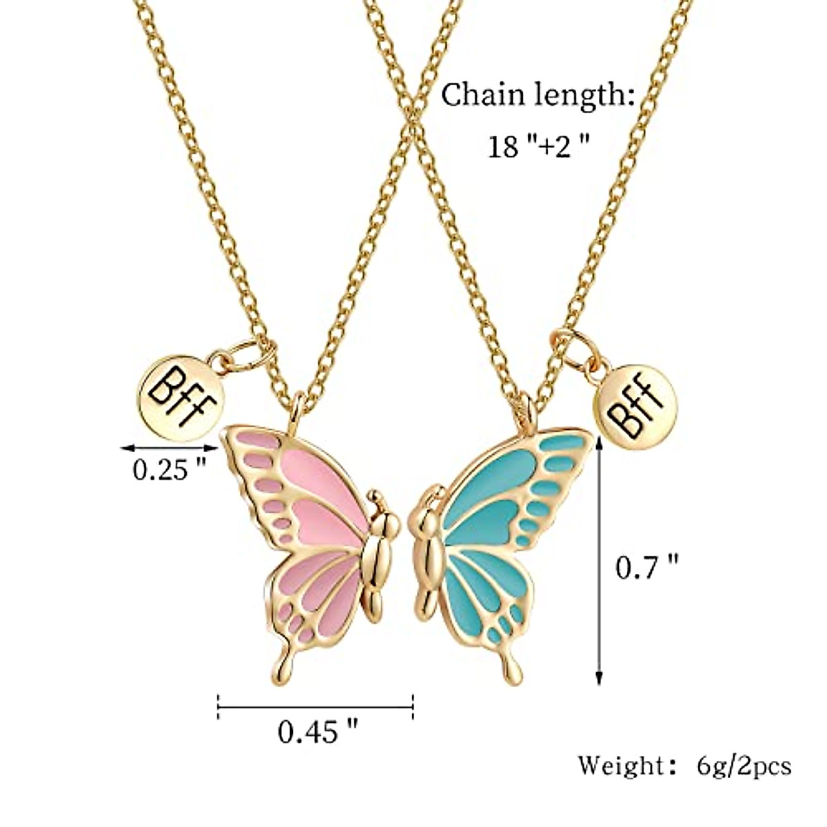 WEDDINEN Best Friends BFF Necklace for 2, Half Cute Aesthetic Matching Butterfly Friendship Pendant Necklaces for Teen Girls Women (Gold)