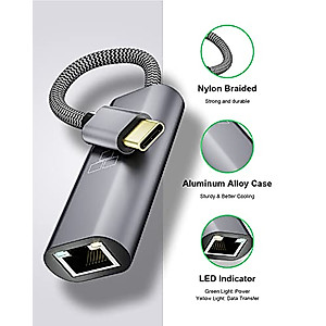 USB C to Ethernet Adapter, 1Gbps USB-C to RJ45 LAN Adapter, Type-C to Ethernet Adapter [Thunderbolt 3 Compatible] Compatible with MacBook and Windows Laptop