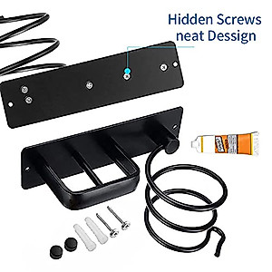 Brontosaurus (No Drilling) Hair Dryer Holder, Blow Dryer Holder Wall Mounted, Save Space & Easy to Install, Bedroom & Bathroom Hair Tool Organizer for Hair Dryer, Flat Irons, Curling Wands (Black)