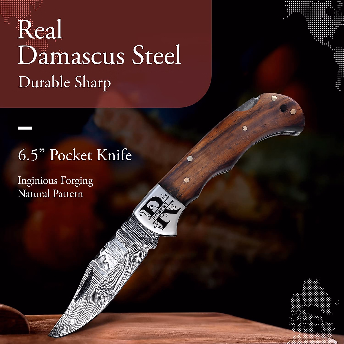 Morf Steelware Customized Damascus Steel Pocket Knife Handmade Folding Knives Small Pocket Knife for Outdoor, Camping, Hiking Back Lock Blade Made of Damascus Steel