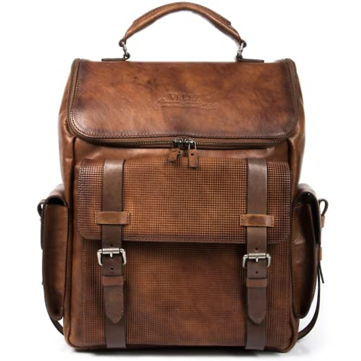VELEZ Full Grain Leather Backpack for Men Tan Designer Bookbag + Messenger Laptop Briefcase Computer Bag
