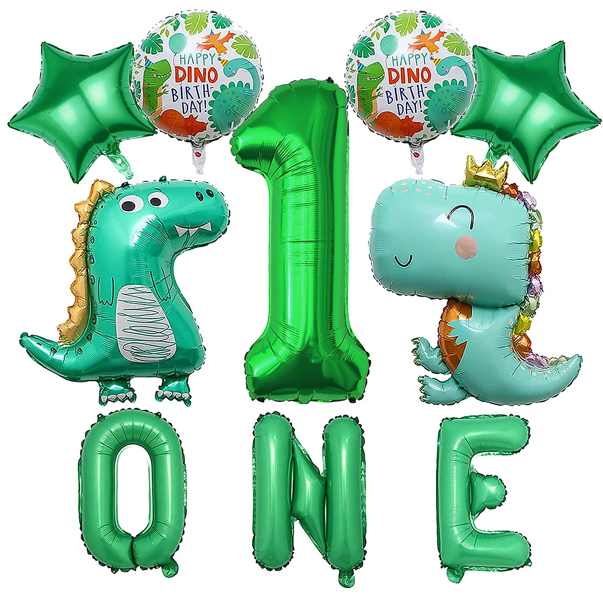 Dinosaur 1st Birthday Party Balloons,32 Inch Big Mylar Foil Number Balloon 1 Green for Baby Shower 1st Birthday Party Decorations,ONE Letter Balloon, Dinosaur Theme Party Decorations 10 Pcs