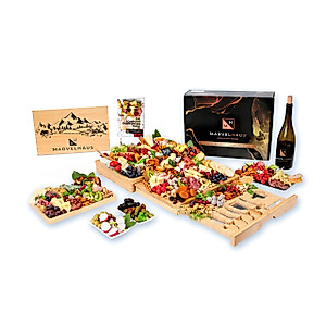 MARVELHAUS Large Charcuterie Board 19 pcs accessories, Cheese Board With Mountain Scene, Cheese Board & Knife Set, Bamboo Charcuterie Boards, Cheese Servers-Unique House Warming New Home, Wedding Gift