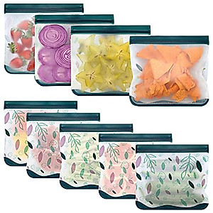 9-Pack Reusable Sandwich Bags, Reusable Snack Bags Silicone, Leakproof Reusable Freezer Bags for Kids Travel/Home Organization, Reusable Food Storage Bags BPA Free