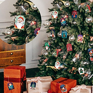 120 Pcs Christmas Gift Tags, Christmas Hanging Tag Label for Christmas DIY Decorations Present Wrapping, with 20m / 66ft Christmas Ribbons, Gift decoration, 12 Styles