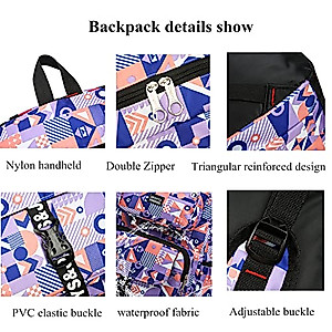 Geometric Prints Primary Kids Backpack, Elemetary Students Bookbag Teens Schoolbag, Knapsack for Girls, Pink