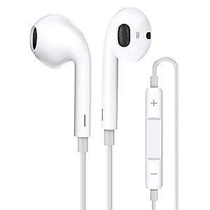 XNMOA Wired Earbuds for iPhone 14 13 12 11 Pro Max with Mic, in-Ear Wired Earphones with Stereo Bass,Wired Headphones for iPhone with Volume Control&Support Call,Support All iOS,White
