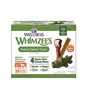 WHIMZEES by Wellness Long lasting Dog Chews Value Box: All Natural Grain Free Treats to Help Clean Teeth & Reduce Plaque & Tartar - for Dogs 40-60 Lbs - 24 Count