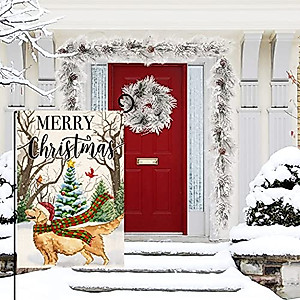 Christmas Dog Garden Flag 12x18 Vertical Double Sided Merry Christmas Trees Farmhouse Winter Holiday Outside Decorations Burlap Yard Flag BW217