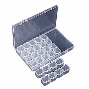 28-Grids Clear Plastic Jewelry Storage Box Nail Art Studs Container Jewelry Display Case Organizer with Adjustable Dividers