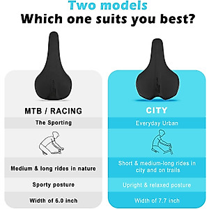 FIFTY-FIFTY Mountain Bike Saddle, Comfortable Memory Foam Bicycle Seat, Soft Waterproof Bicycle Seat for Men and Women, Compatible with MTB, Road Bike