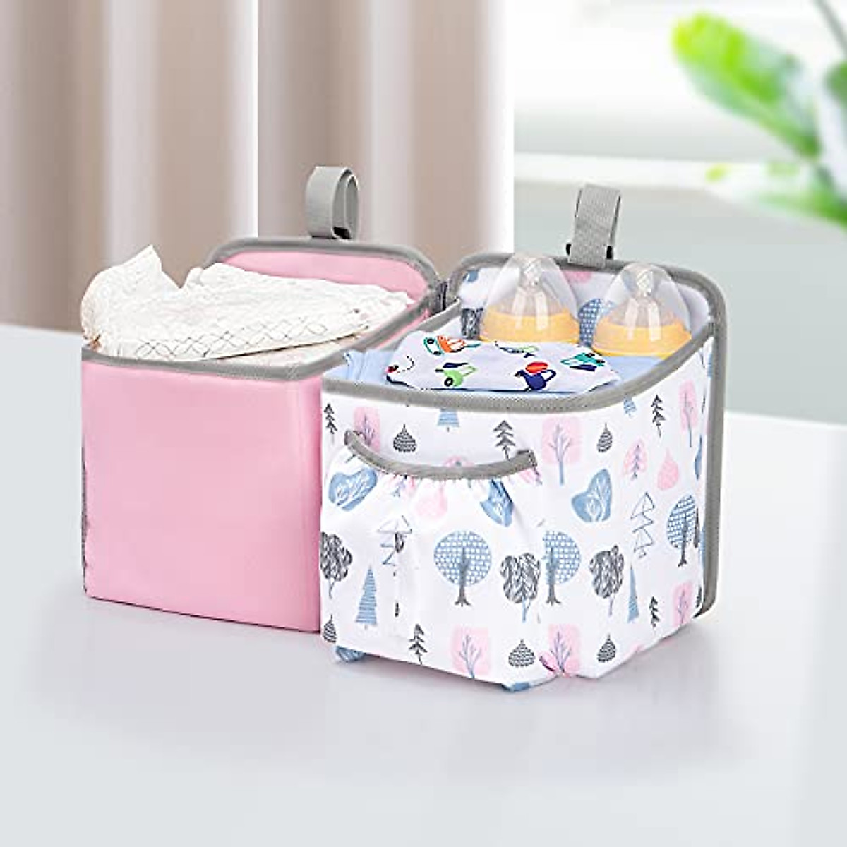 Hanging Diaper Caddy Organizer,Baby Diaper Organizer Bag Storage for Baby Essentials- Baby Diaper Stacker for Crib,D02 PINK