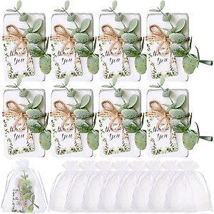 Demissle 60 Sets Mini Soap Favors Small Scented Soap Bars White Hand Soaps with Mini Faux Eucalyptus Greenery Gift Cards Organza Bags for Baby Shower Bridal Shower Gifts Wedding Birthday Party