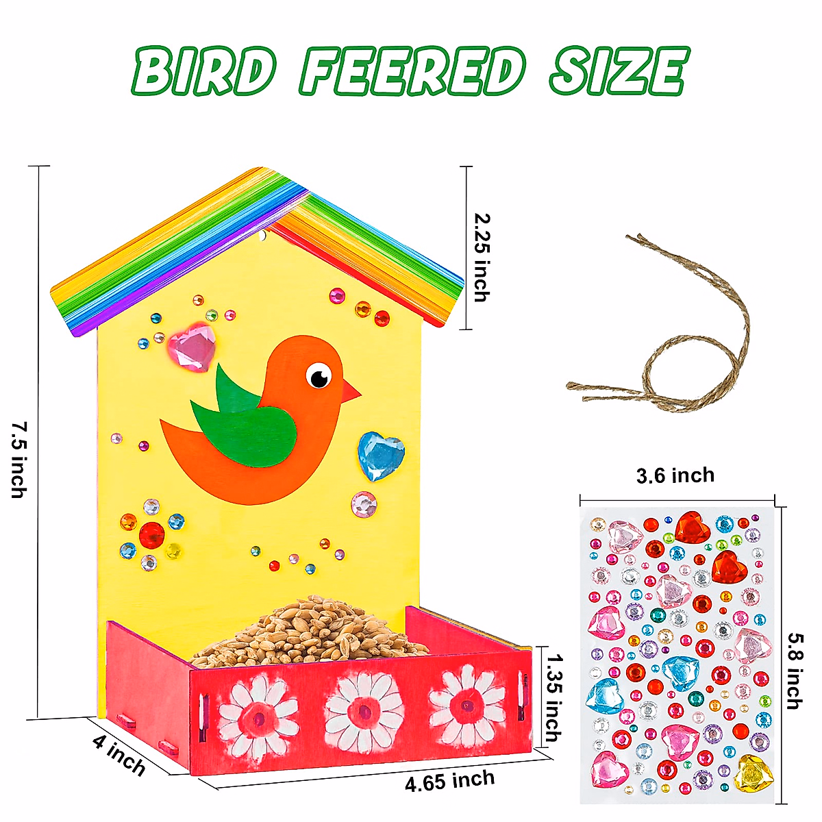 Wooden Arts and Crafts for Kids, 2-Pack Make Your Own Bird Feeder Painting Kit with Diamond Stickers, Educational Fun Kids Craft for Girls Boys Age 3-5 4-8 8-12, Welcome Birdies to Your Yard