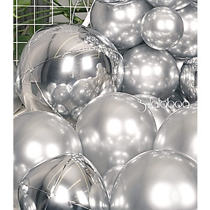 SULALABOO Silver Metallic Balloons Arch Garland Kit 75PCS Shiny Helium Latex Chrome Shiny Different Size Balloon Set for Birthday Anniversary Baby Shower Wedding Party Decorations