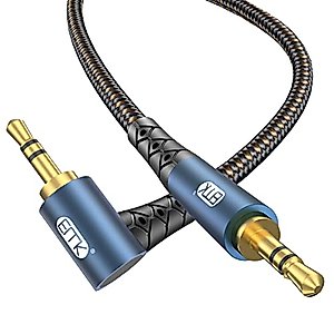 EMK 90 Degree Aux Cable 3.5 mm Auxiliary Cord Male to Male Stereo Aux Cable for Car 24K Gold Plated Hi-Fi Sound Quality Nylon Braided for Laptop Phone Tablet MP3 Player Stereo Speaker (3.3ft/1m)
