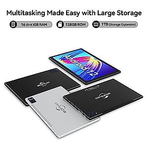 【2023 Newest Tablet】Android 12 Tablet with Keyboard, 16(8+8)GB RAM 128GB ROM 1TB Expand Tablets 10 inch, 2.4G/5G WiFi Tablet Android, Octa-Core 1920 * 1200 IPS Display 13MP Camera, 7000mAh, GPS, Black