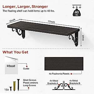 Goozii Black Shelves for Wall Set of 4, Floating Bathroom Shelves Over Toilet Wall Mounted, Wood Decorative Shelves for Bedroom Books, Living Room Decor, Closet Storage (Wide 17 x Deep 6 Inch)