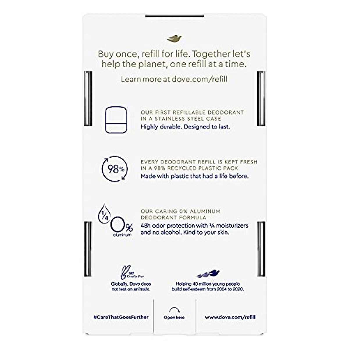 Dove Refillable Deodorant Starter Kit 0% Aluminum Sensitive Aluminum Free Deodorant 1.13 oz