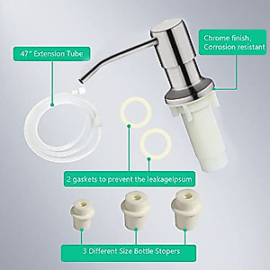 Soap Dispenser for Kitchen Sink, Built in Sink Soap Dispenser (Brushed Nickel), Countertop Soap Dispenser Pump with 47" Extension Tube kit, No Need to Fill Little Bottle Again (Longer Thread Shaft)
