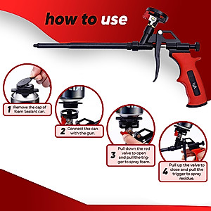 4 Pack Luft Professional Expanding Spray Foam Gun (4 Guns + 36 Tips and Tools) PU Insulating Applicator Heavy Duty Metal Body Dispensing Foam Gun Suitable for Caulking, Filling, Sealing