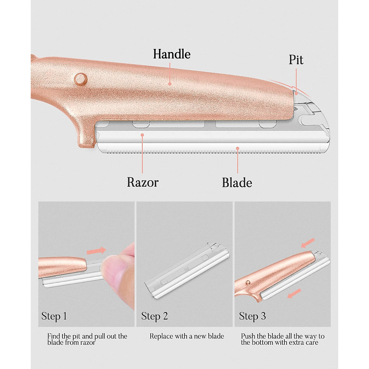 ennva Eyebrow Razor for Women-Eyebrow Trimmer Dermaplaning Tool-Ergonomic Eyebrow Shaper & Facial Razor for Peach Fuzz-Exfoliating Face Razor for Eyebrows-Eye Brow Shaver Razors w/7 Blades- Rose Gold