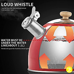 Tea Kettle Stove Top Stainless Steel Teapot Whistling Teakettle, Tea Pots for Stove Top With Wood Pattern Handle, Gas Electric Applicable, 2.5 Liter red