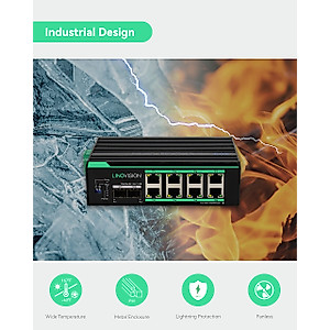 LINOVISION Industrial 8-Port Full Gigabit Solar POE Switch with DC9.5V-57V to DC48V Voltage Booster, IEEE802.3at with Total POE Budget 240W, POE Power Supply for Solar Power/RV Truck/VoIP Systems