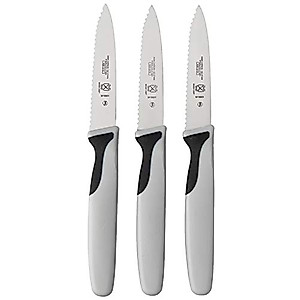 Mercer Culinary M19903 Millennia Black Handle, 3-Inch Slim Serrated Paring Knives (3-Pack), Paring Knife