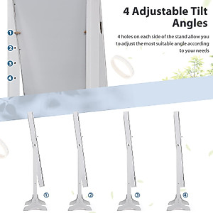 COSTWAY Standing Jewelry Armoire Cabinet, 4-Angle Tilting Jewelry Organizer with Full-length Mirror and Large Storage Capacity, Lockable Jewelry Cabinet for Bedroom, Dressing Room (White)