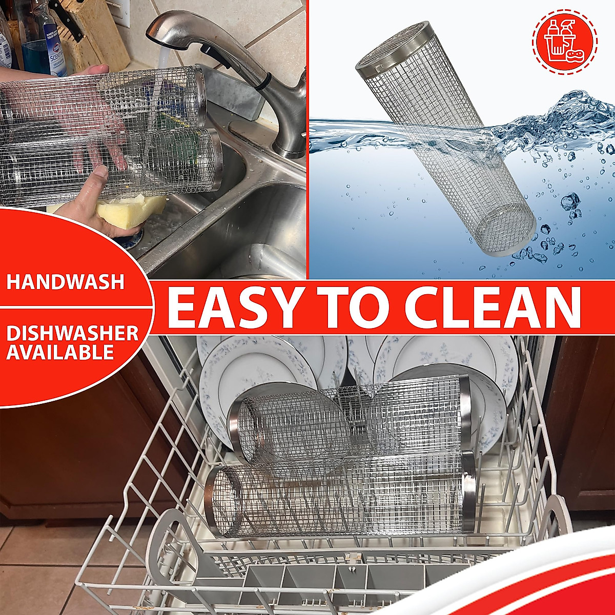 Sunmikosh Rolling Grilling Basket - Barbecue Portable Roll Grill Basket for Outdoor Camping - Stainless Steel BBQ Net Tube Grill Basket, Suitable For Fish, Kabob, Meat, Vegetables, French Fries