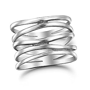 AeraVida Wide Five Band Coil Wrap .925 Sterling Silver Ring | Adjustable Coil Wire Wrap Silver Ring | Sterling Silver Band Ring | 925 Sterling Silver Adjustable Ring | Sterling Silver Rings Sizes (12)