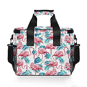JUMBEAR Tropical Palm Flamingo Leakproof Reusable Insulated Cooler Lunch Bag Office School Picnic Hiking Beach Lunch Box Organizer