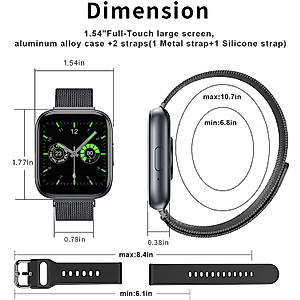 Smart Watch for Women,G.Home Fitness Tracker Compatible with iPhone Android Phones,Waterproof Step Counter with Heart Rate Sleep Monitor(Pink+2 Bands), Pink-1.54Inch, 1.91“ x 1.46” x 0.39”(Lx W x H)