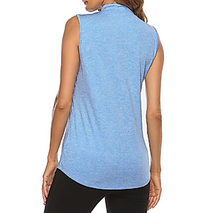 Tanst Sky Gym Workout Shirts for Women, Ladies Summer Tank Top Women's Collared Slim Fit Quarter Zip Sleeveless Athletic Clothes Golf Tennis Pickleball Fitness Yoga Exercise Apparel Blue Medium