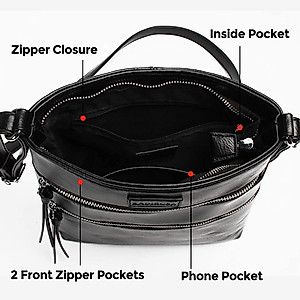 KADIROSA Crossbody Purse for Women, Soft Leather Women's Shoulder Handbags, Medium Size Zipper Pocket Adjustable Strap