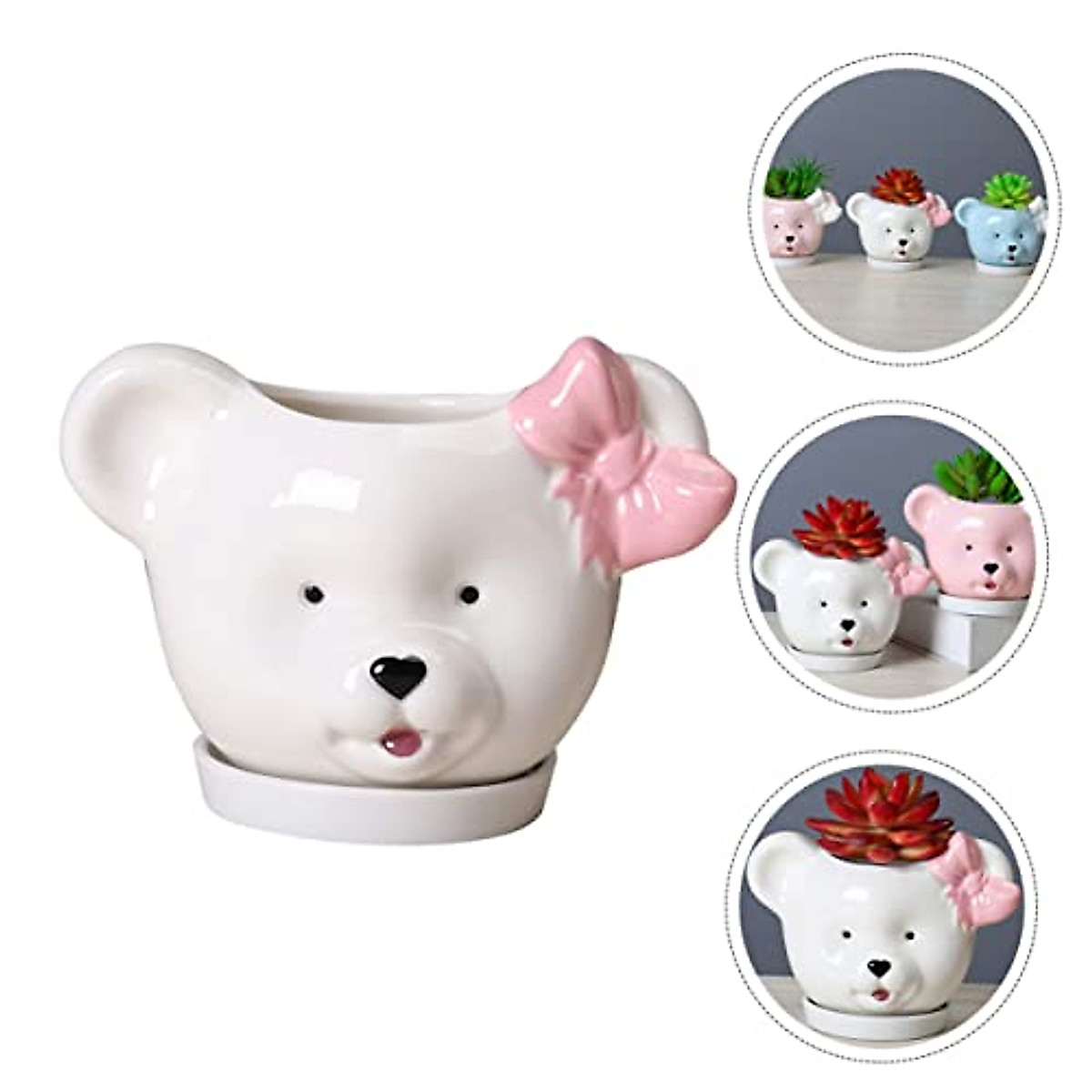 Asakkura 1pc Holder Bear-Shaped Planter Lovely Vase Mini Small Pot Creative Decorative Center Pottery Animals for Outdoor Bonsai Gardening Funny Cartoon Home Poholder Farmhouse Cute
