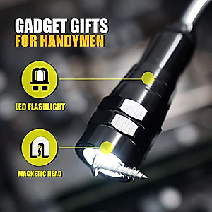 Magnetic Pickup Tool with 3 LED Lights, Telescoping Magnet Flashlight, Cool Gadget Valentines Day Gifts for Men, Dad, Father, Handyman, Husband, Boyfriend or Women, Black