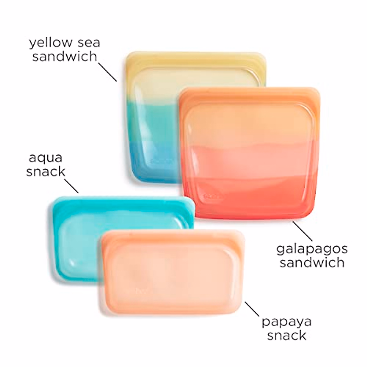 Stasher Reusable Silicone Storage Bag, Food Storage Container, Microwave and Dishwasher Safe, Leak-free, 4-Pack Lunch/Travel Bundle, Endangered Seas