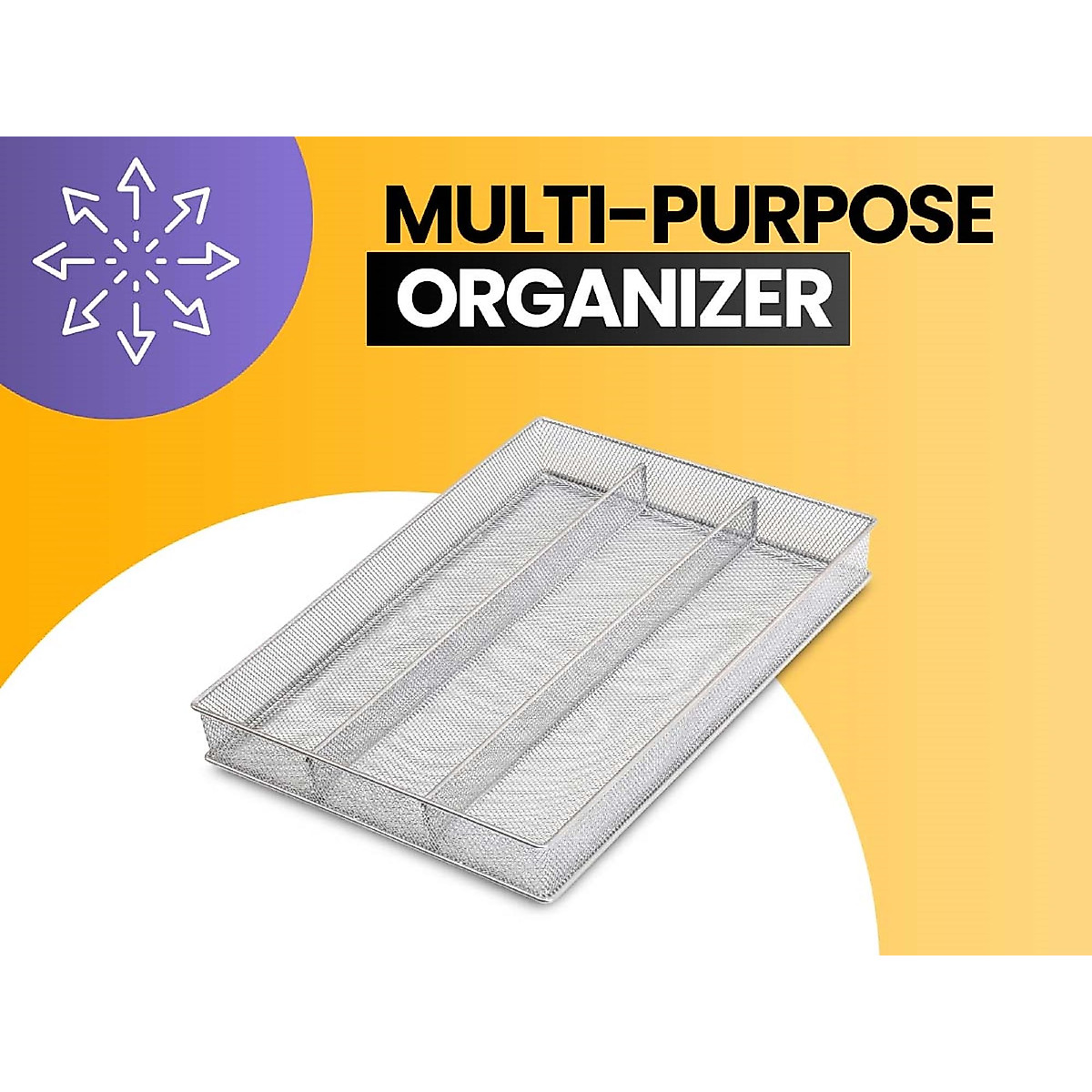 YBM Home Metal Silverware Organizer for In-Drawer Cutlery Storage, 5 Compartment Mesh Cutlery Flatware Tray Sorts Kitchen Utensils, Great for Office Supplies 1133s