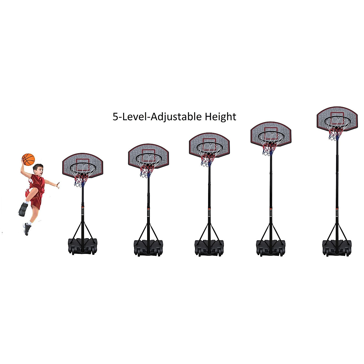 KLB Sport Height Adjustable Portable Youth Basketball Hoop