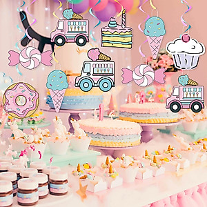 Sweet Comic Ice Cream Donut Hanging Swirl Party Decor, Pastel Cartoon 2D Comic Donut/Candy Party Ceiling Streamers for Girl Ice Cream Theme Birthday Party Kids Candy Wedding Baby Shower Party Supplies