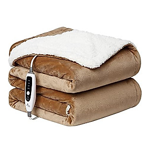 CAROMIO Electric Heated Blanket Throw, 4 Heating Levels & 4 Hours Auto Off, Thick Flannel & Sherpa Reversible Electric Blanket, Fast Heating Blanket Throw with Overheating Protection, Brown 50" x 60"