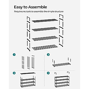 SONGMICS Shoe Rack, 4 Tier Shoe Organizer, Metal Shoe Storage Shelf for 20 Pairs of Shoes, Easy to Assemble, Entryway, Black ULSA14BK